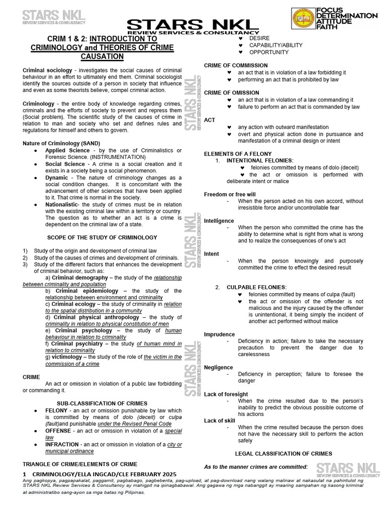 2025 - CRIM 1 & 2 Introduction to Criminology & Theories of Crime ...