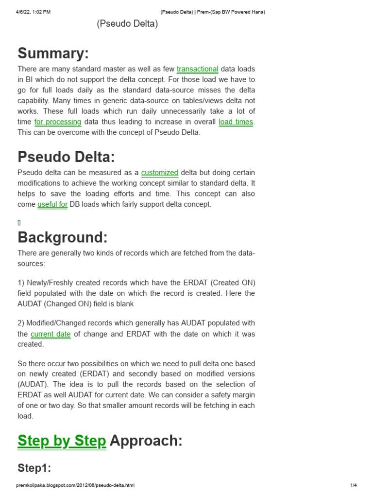 (Pseudo Delta) _ Prem-(Sap BW Powered Hana) | PDF