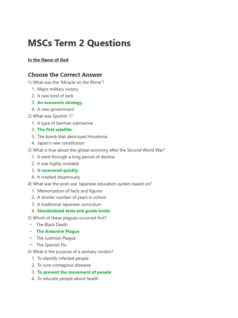 MSCs Term 2 Questions | PDF