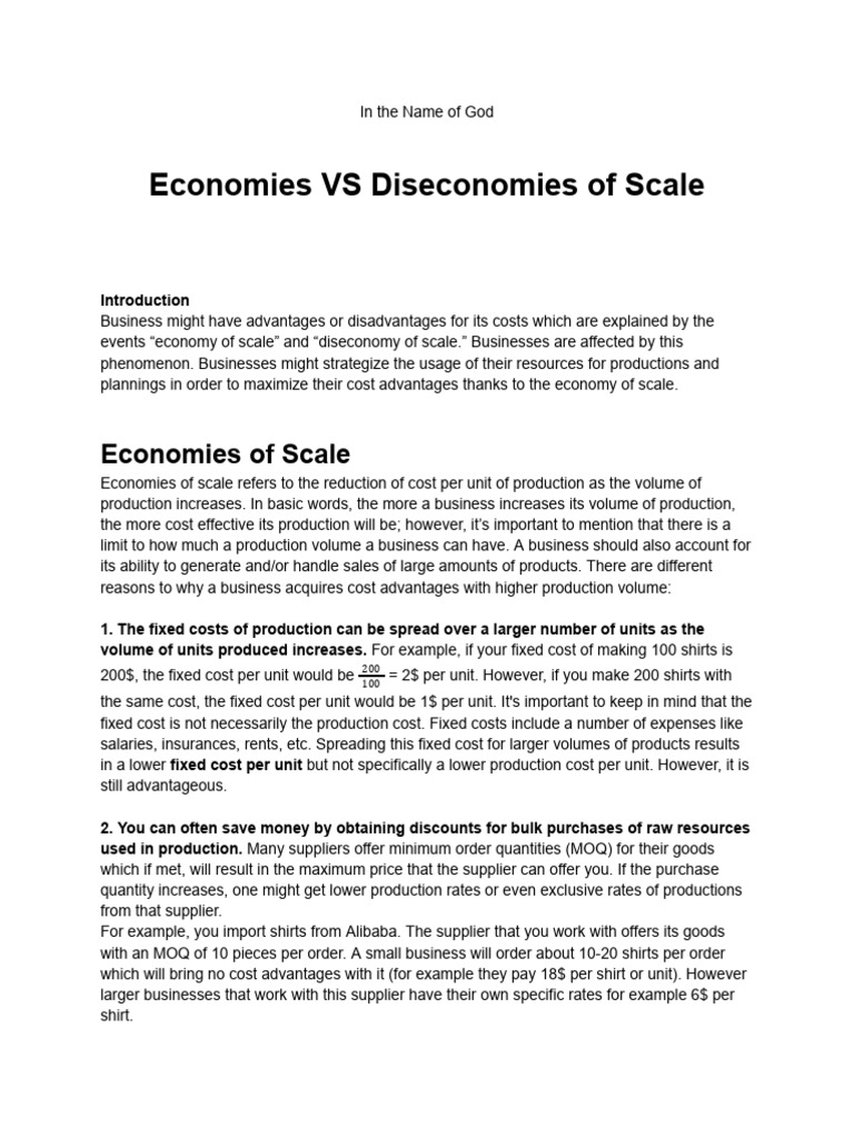 Economies of Scale VS Diseconomies of Scale | PDF