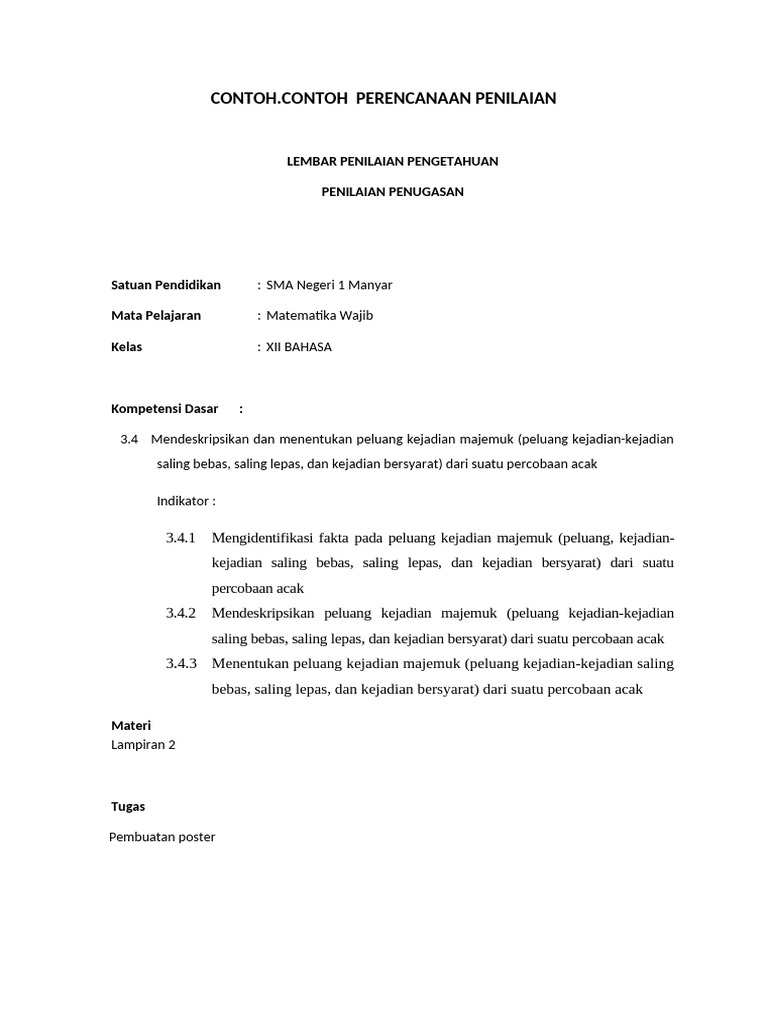 CONTOH PERENCANAAN PENILAIAN | PDF