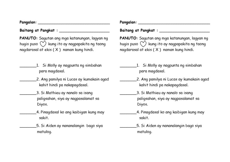 Week 6- pagdarasal worksheet | PDF