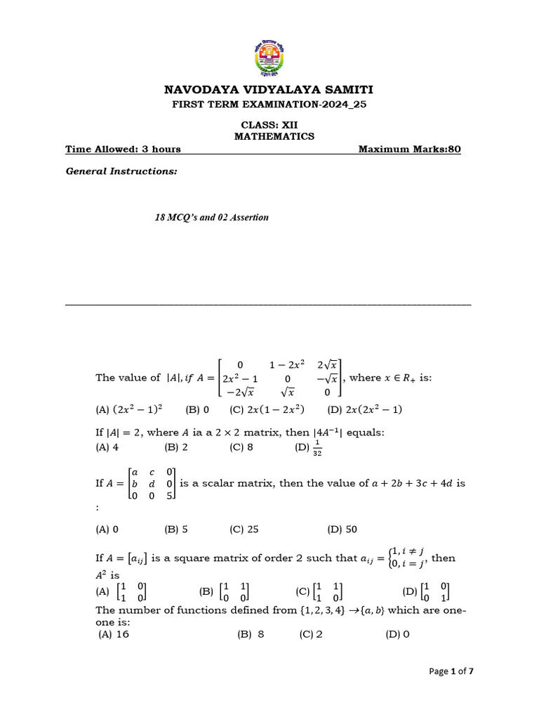 Xii Maths QP - Set-1 | PDF