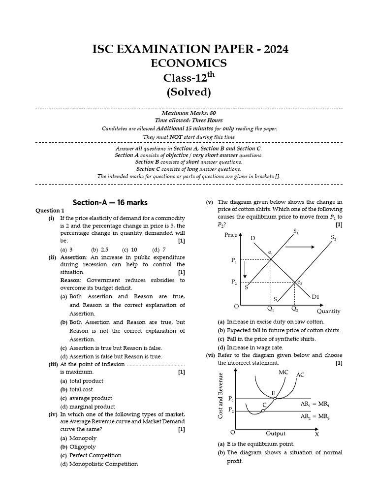 Isc Xii Economics Paper-2024 | PDF