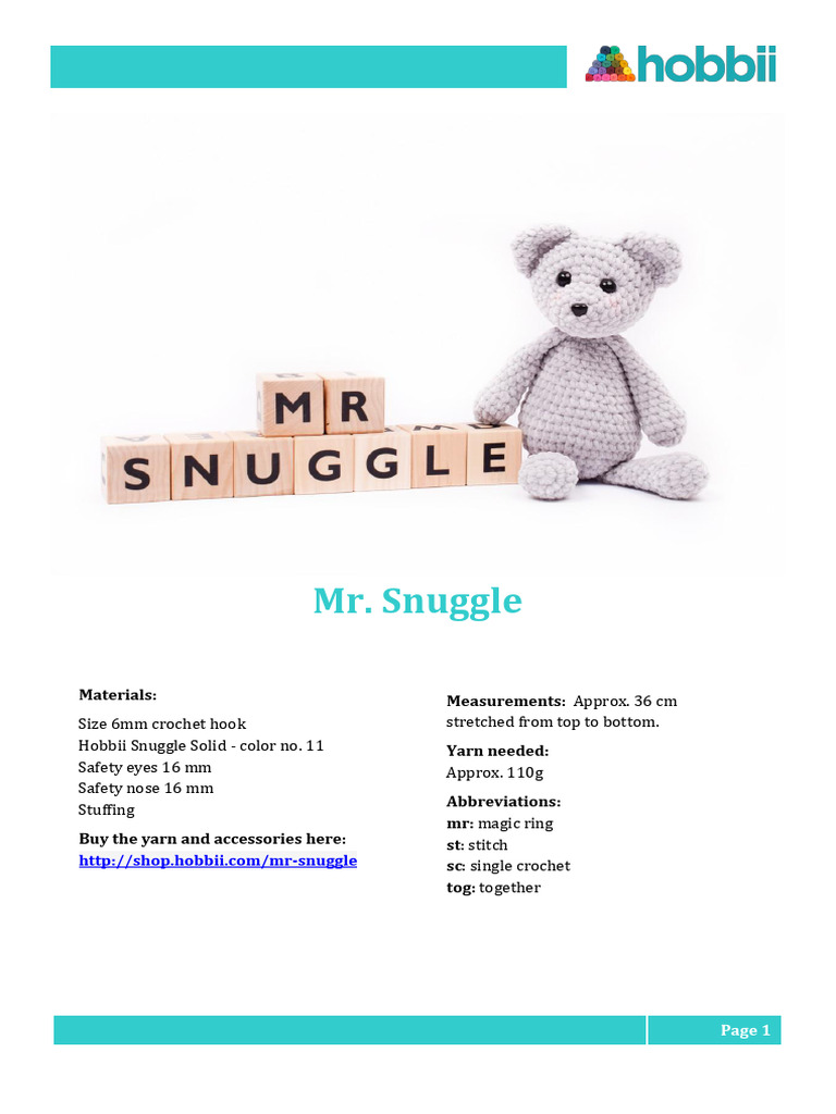 Mr Snuggles Bear Crochet Pattern | PDF