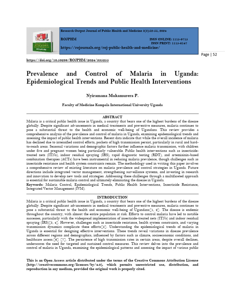 Prevalence and Control of Malaria in Uganda: Epidemiological Trends and ...
