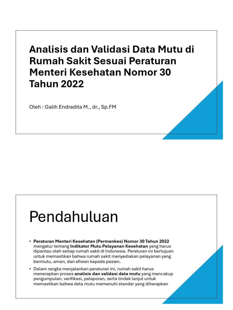 Validasi Data Mutu RS Sesuai Permenkes 30/2022 | PDF