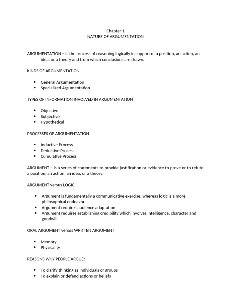 Outline Chapter 1 Argumentation 2 | PDF