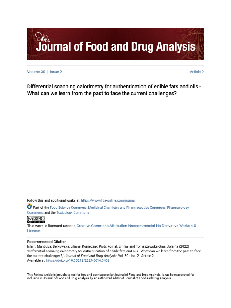 DSC For Authentication of Edible Fats and Oils | PDF | Differential ...