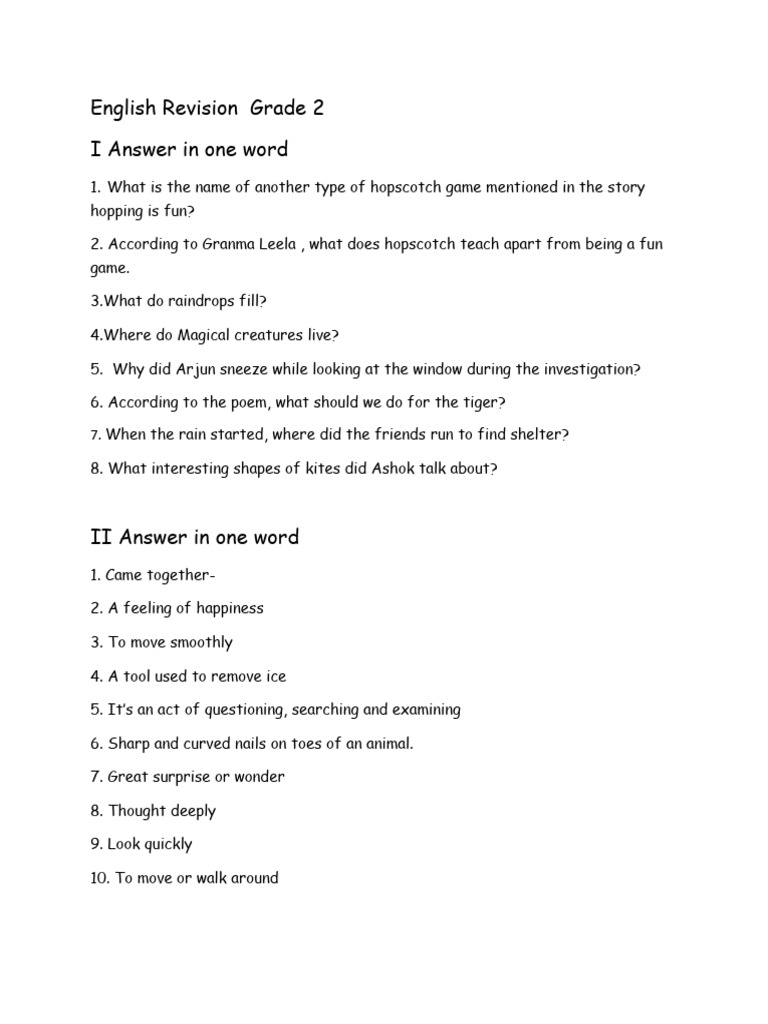 English Revision grade 2 | PDF