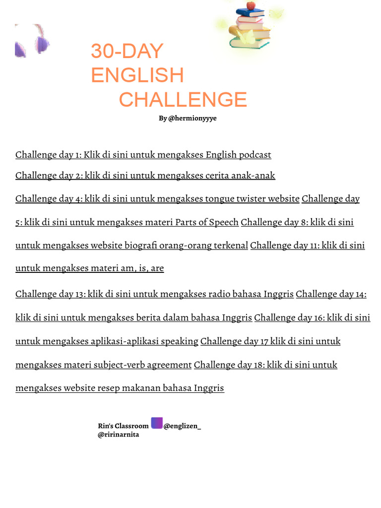 Source Links for 30-Day English Challenge With Miss Ririn | PDF