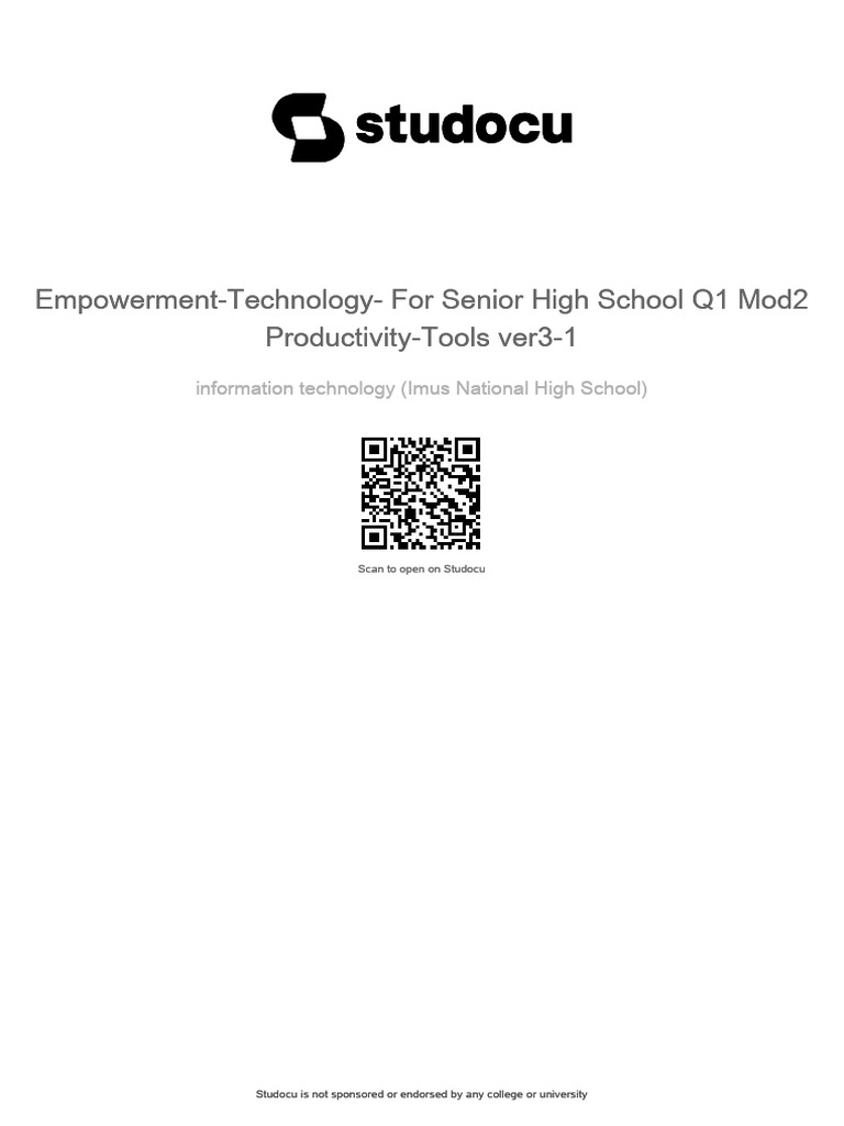 Empowerment Technology For Senior High School q1 Mod2 Productivity Tools Ver3 1 | PDF ...