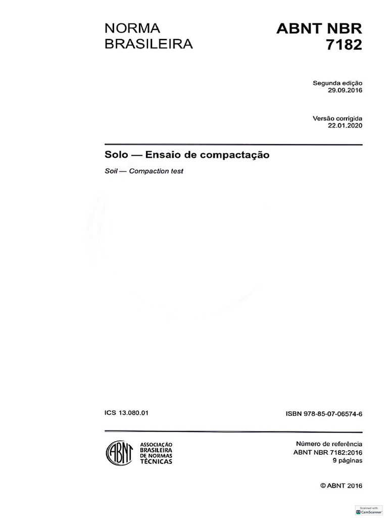 ABNT NBR 7182 - 2016 Versão Corrigida2020 - Solo - Ensaio de ...