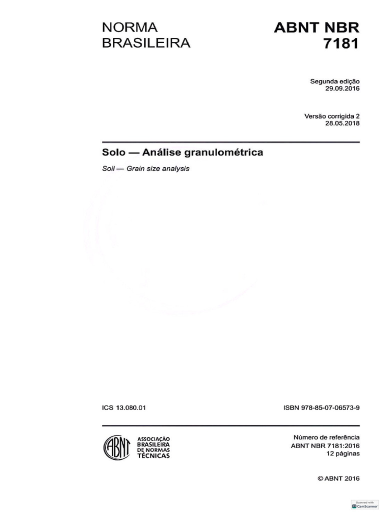 ABNT NBR 7181 - 2016 Versão Corrigida 2.2018 - Solo - Análise Granulométrica | PDF