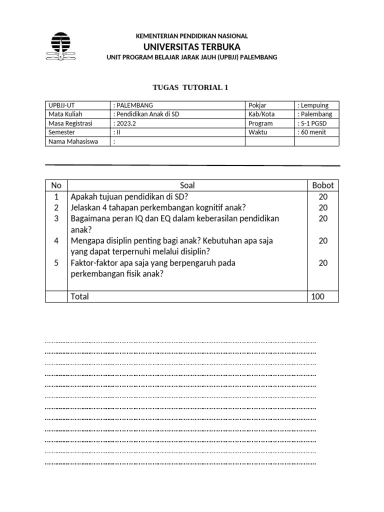 Tugas Tutorial 1 PGSD 4403 Pendidikan Anak Di SD | PDF