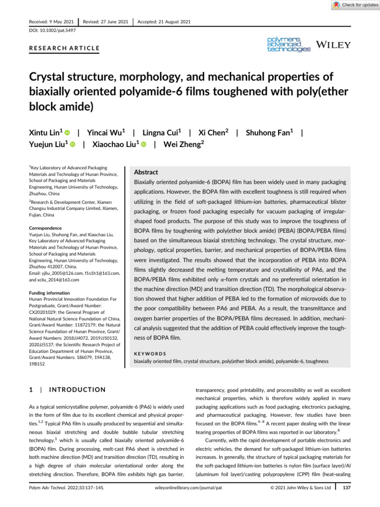 2021-林新土-Crystal structure, morphology, and mechanical properties of ...