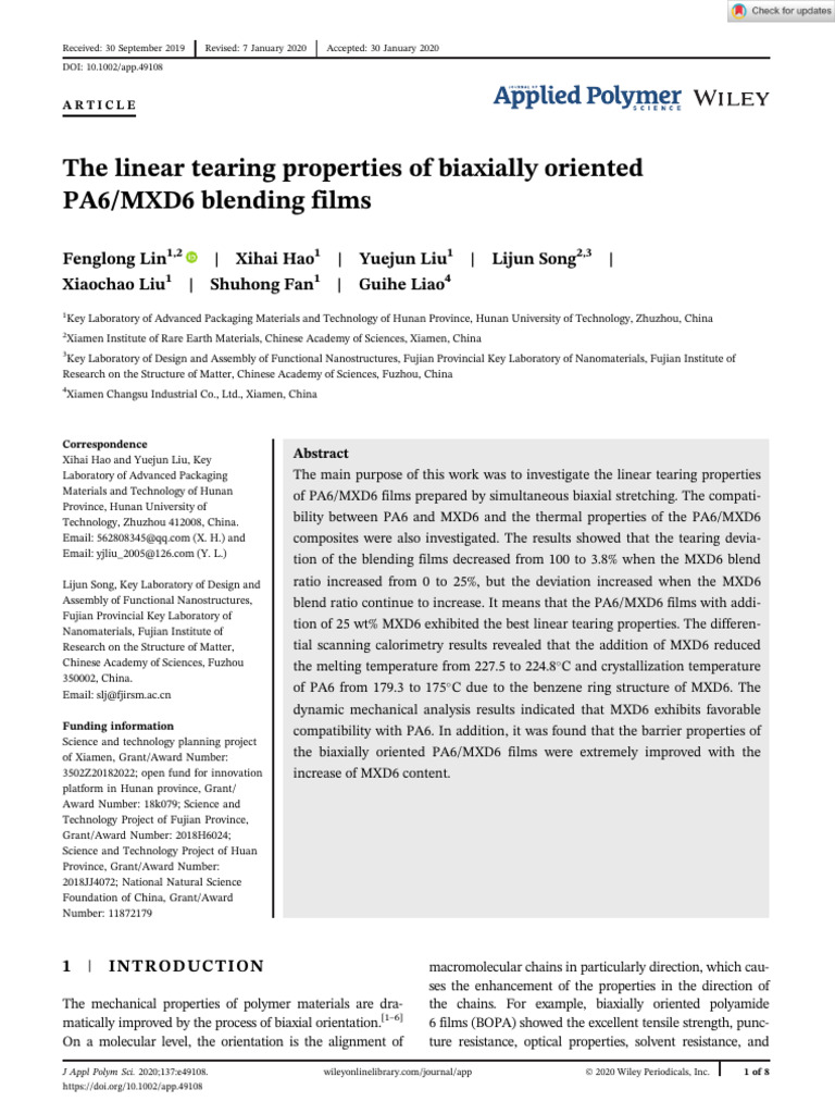 2020-郝喜海-The linear tearing properties of biaxially oriented PA6MXD6 ...