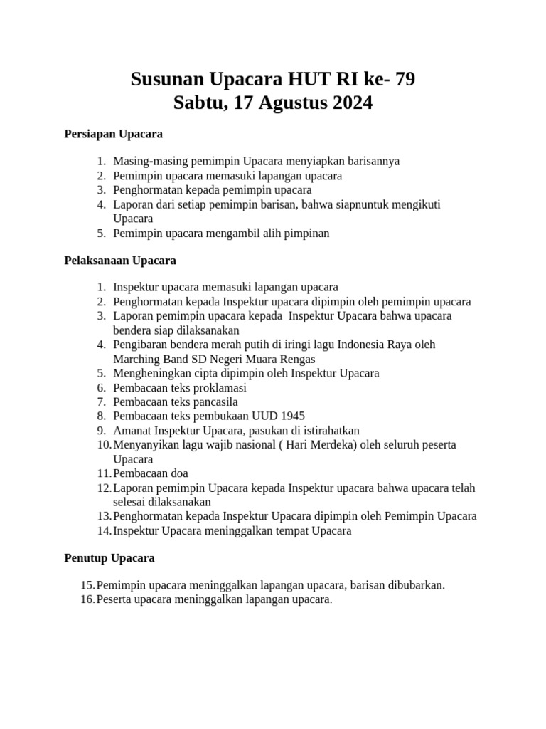 Susunan Upacara HUT RI Ke | PDF