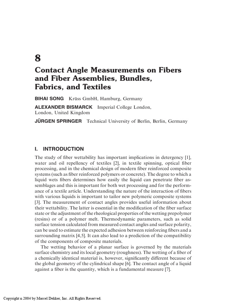 Contact Angle Measurements On Fibers and Fiber Assemblies, Bundles ...