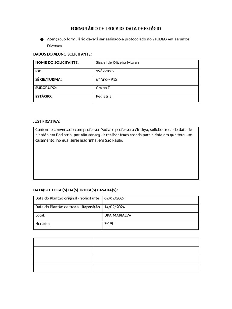 Formulário de Troca Casada | PDF