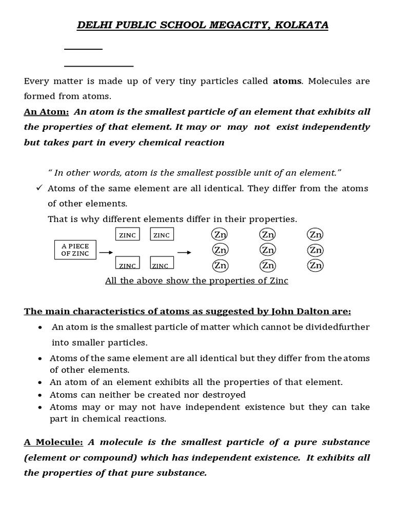 Chemistry - Class 7 - ATOMIC STRUCTURE (Chapter 3) | PDF