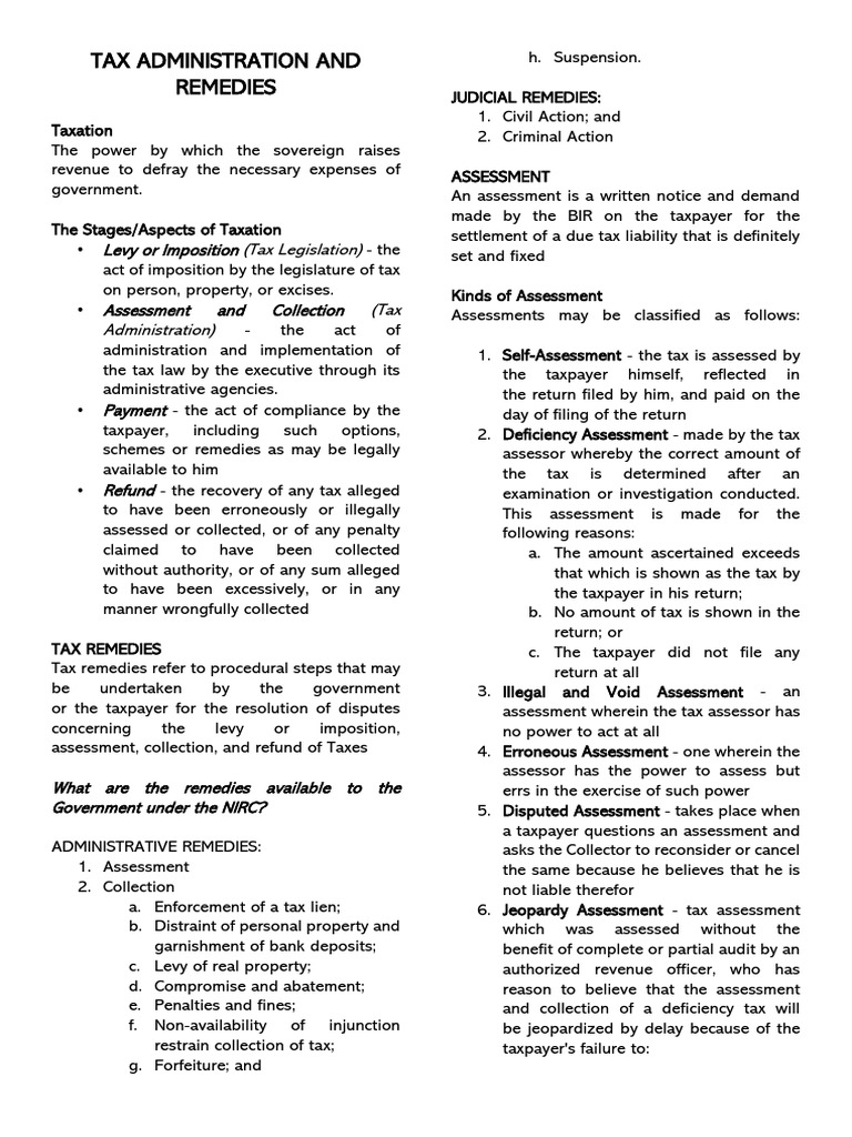 Tax Administration and Remedies | PDF
