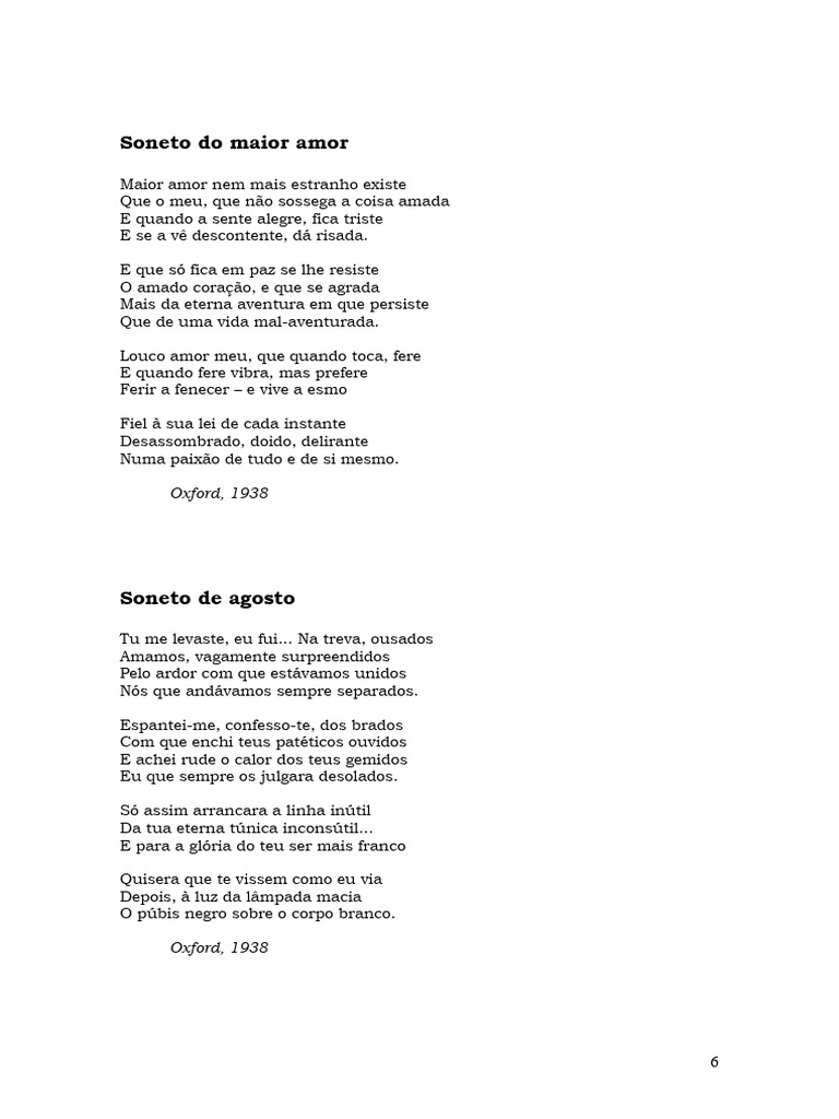 Soneto Do Maior Amor, Soneto de Agosto | PDF