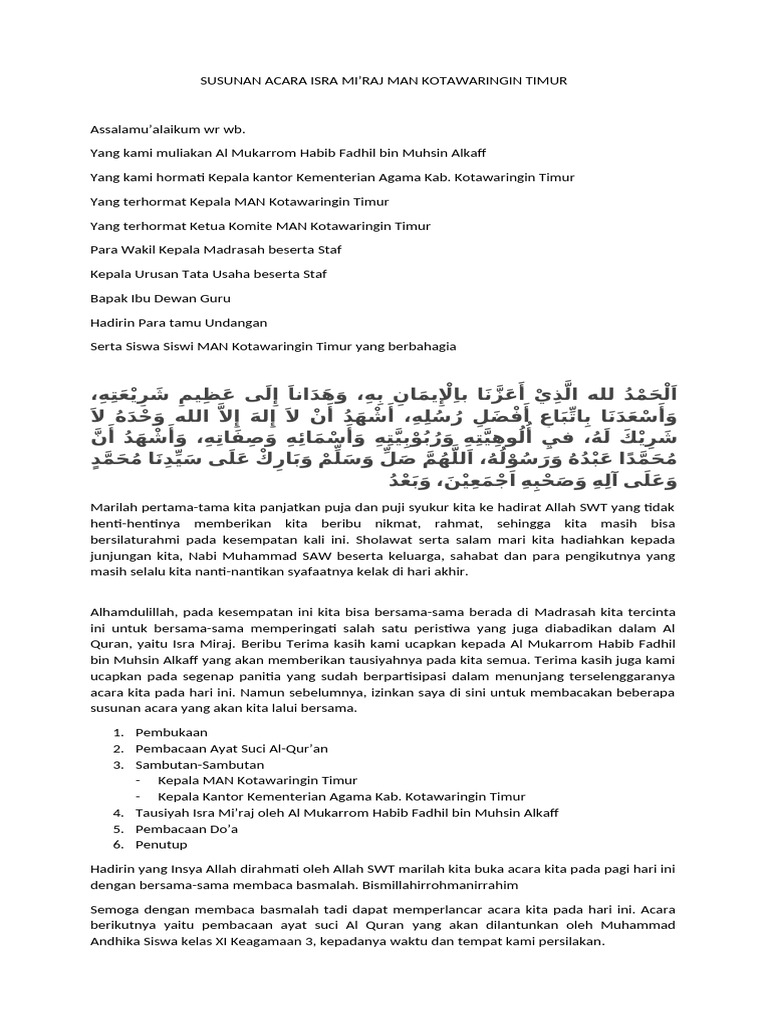 Susunan Acara Isra' Mi'raj MAN | PDF