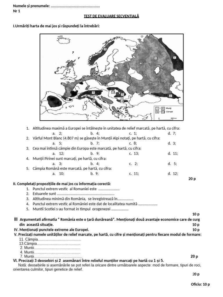 Xii Test Relieful Europei | PDF
