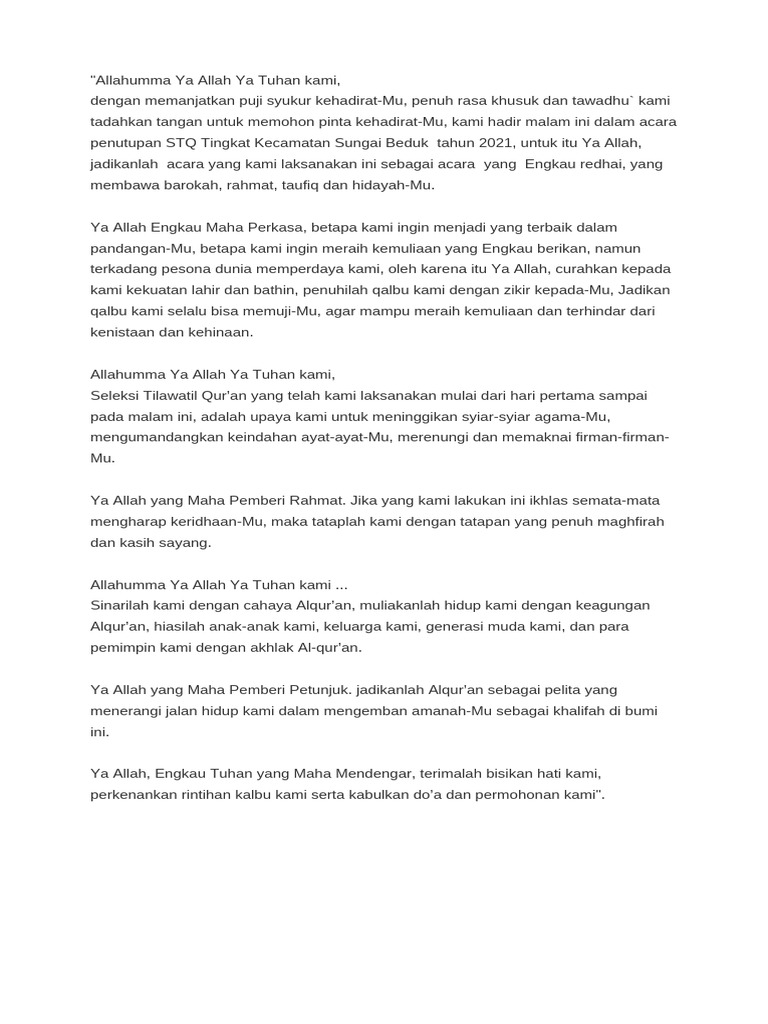 Do'a Penutupan MTQ | PDF