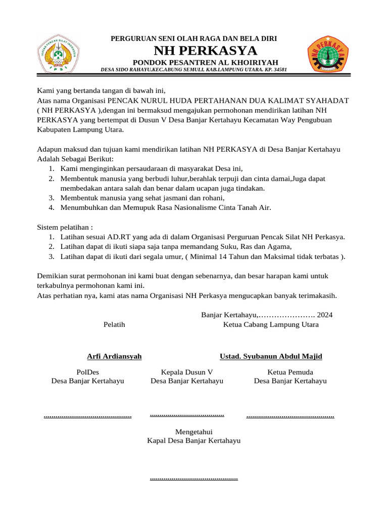 Surat Ijin Latihan NH PERKASYA | PDF
