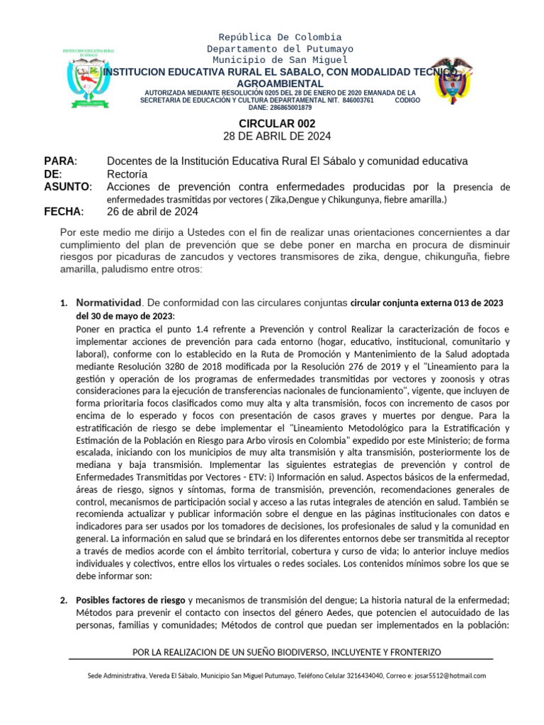 Circular 002 - 2024 | PDF | Fiebre del zika | Ciencia y matemáticas