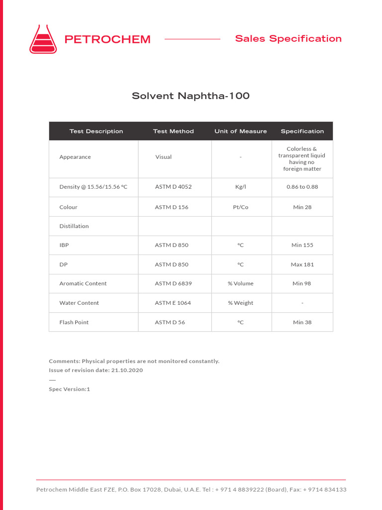 Solvent Naphta 100 | PDF | Technology & Engineering