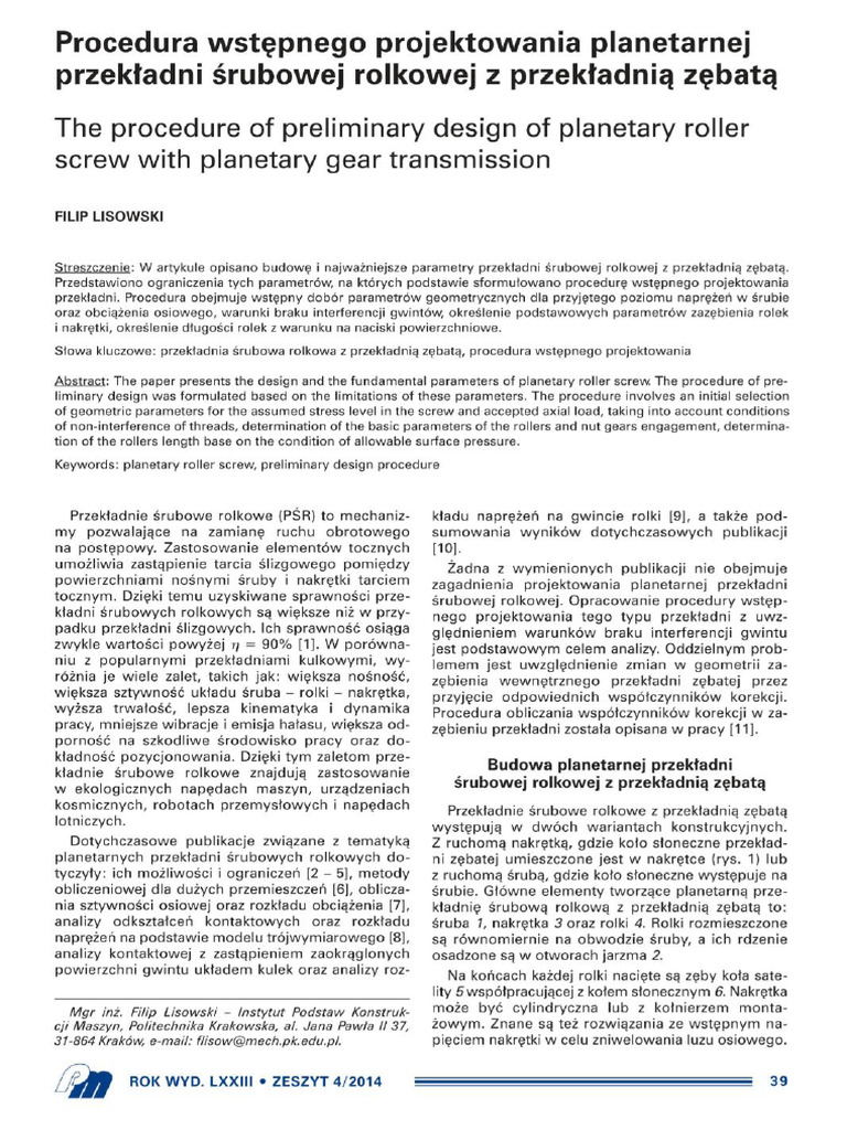 Preliminary Design Procedure For Planetary Roller Gear | PDF