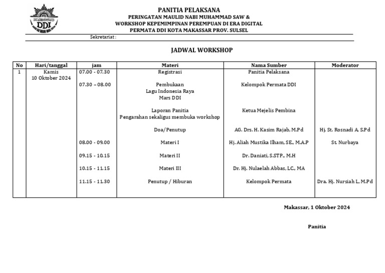 JADWAL ACARA WORKSHOP | PDF