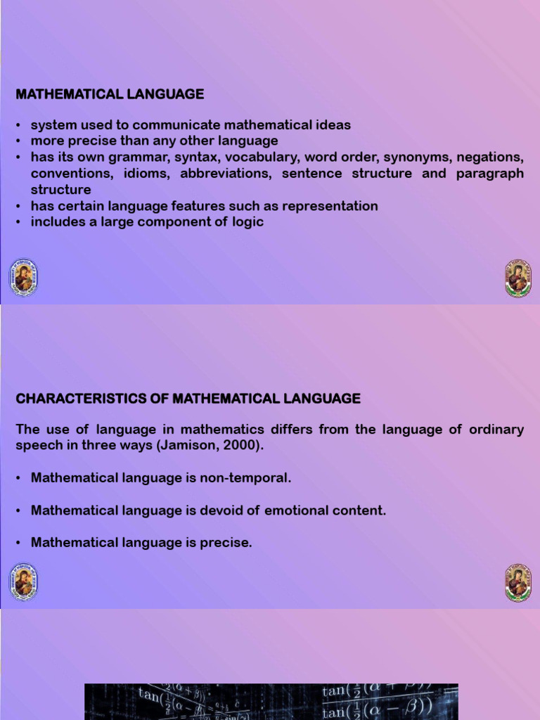 Mathematical Language and Symbols | PDF