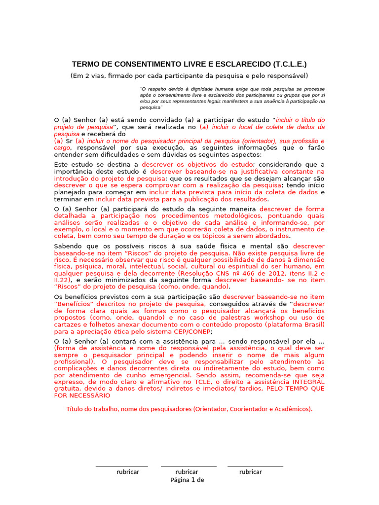 TCLE - Modelo Geral | PDF