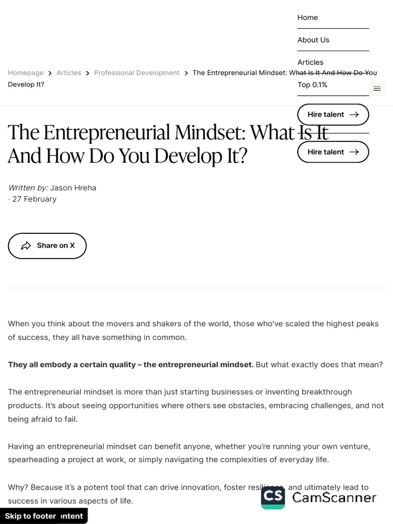Developing the Entrepreneurial Mindset | PDF | Entrepreneurship ...