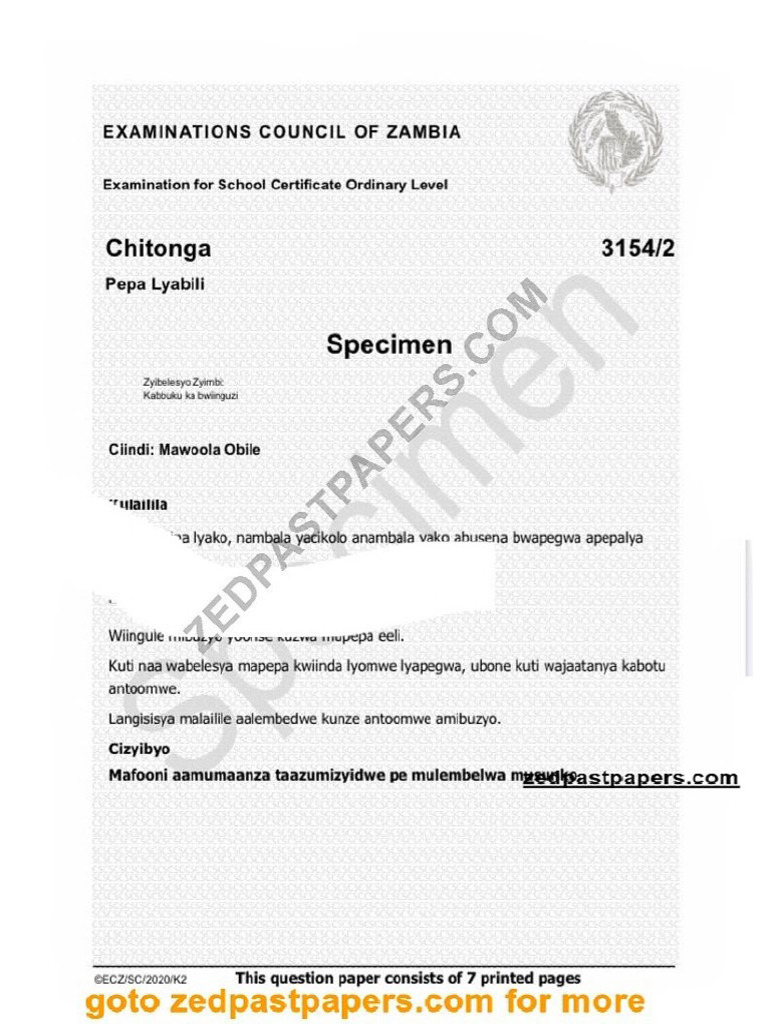 g12 Chitonga p2 2020 Specimen | PDF