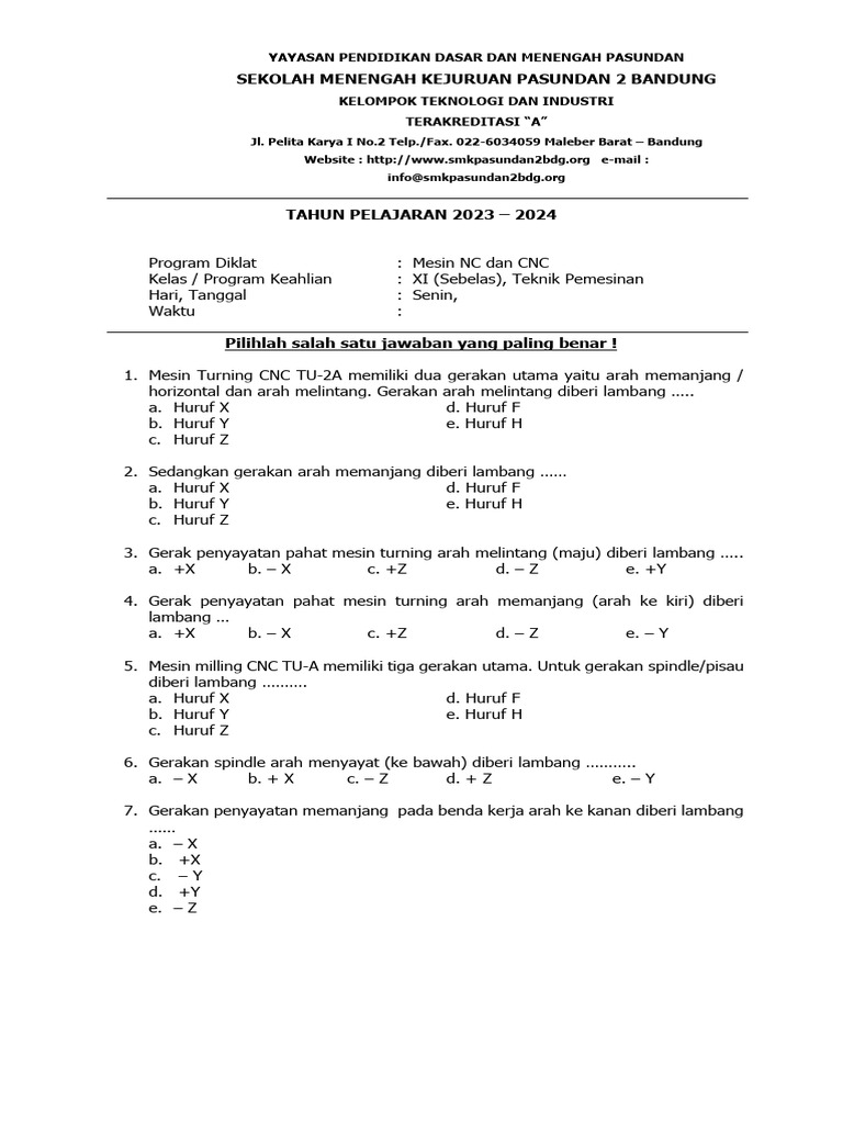 TUGAS CNC KELAS XI TPM Ok | PDF