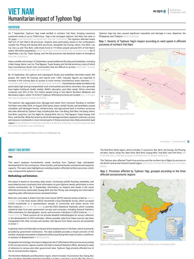 ACAPS Briefing Note Vietnam - Impact of Typhoon Yagi | PDF