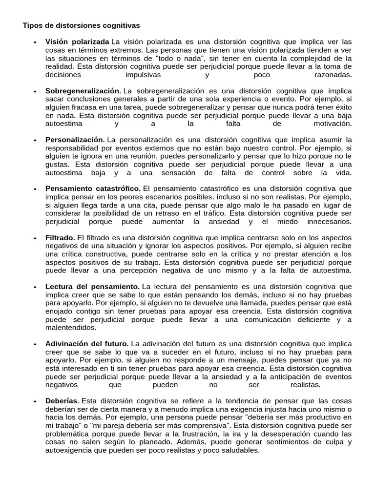 Tipos de distorsiones cognitivas | PDF
