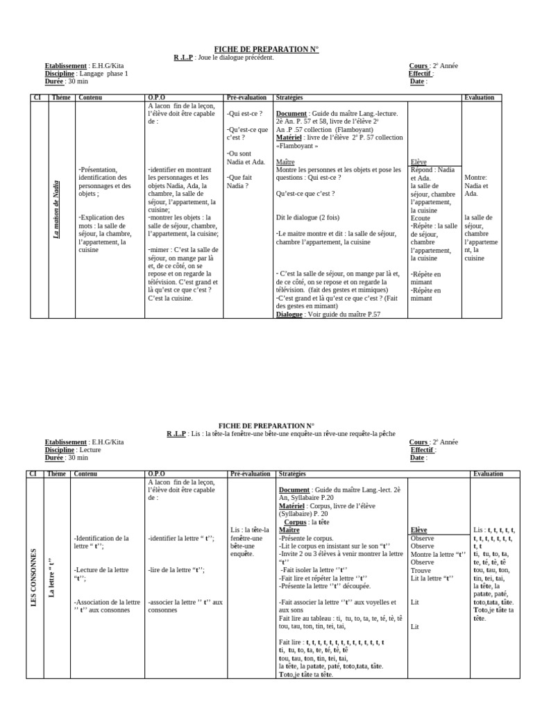 Fiche de Preparation | PDF