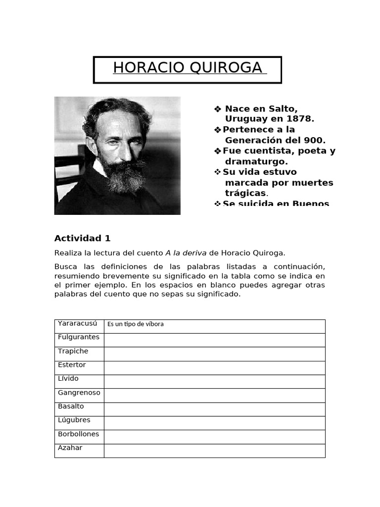 Ficha 3ro Horacio Quiroga | PDF