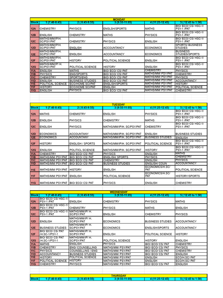 October Block TT Class 11 & 12 | PDF