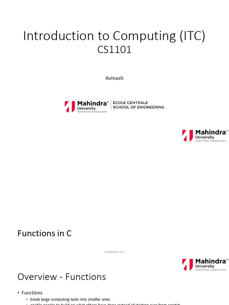 ITC - Module 3 (Functions, Arrays and Pointers) | PDF ITC - Module 3 (Functions, Arrays and Pointers) | PDF