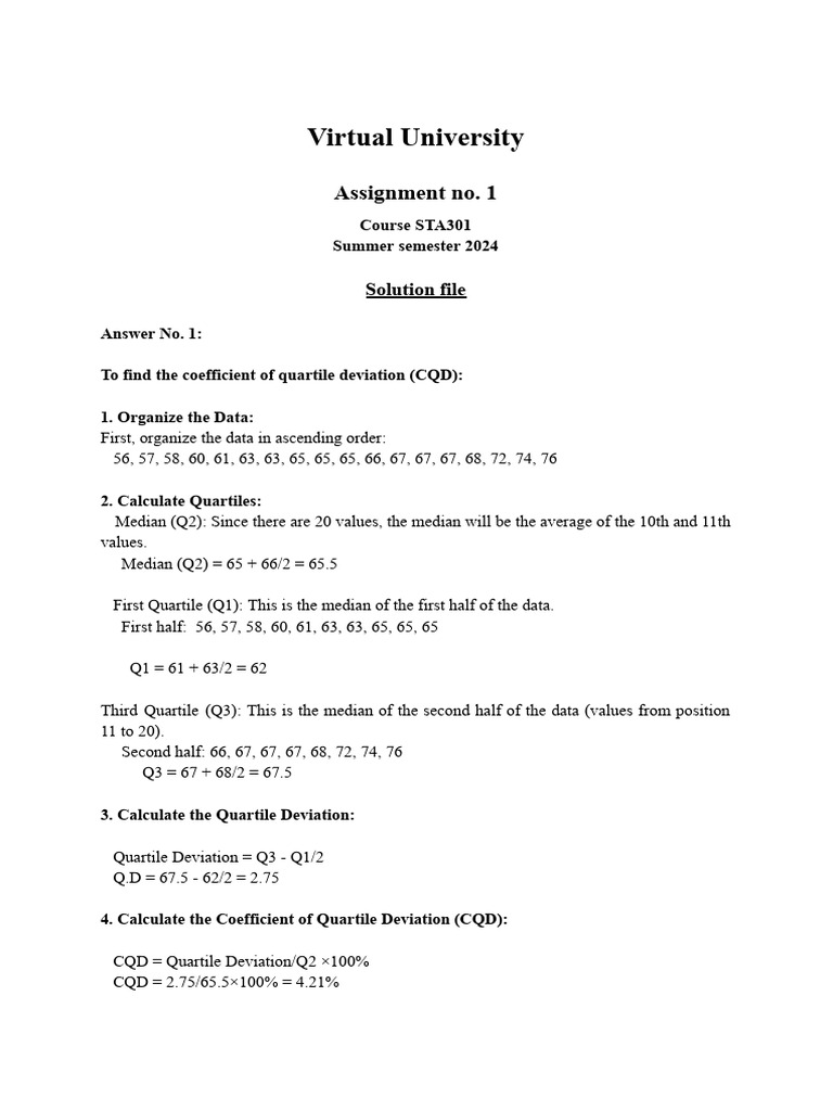 Sta301 Assignment No. 1 Solution File | PDF