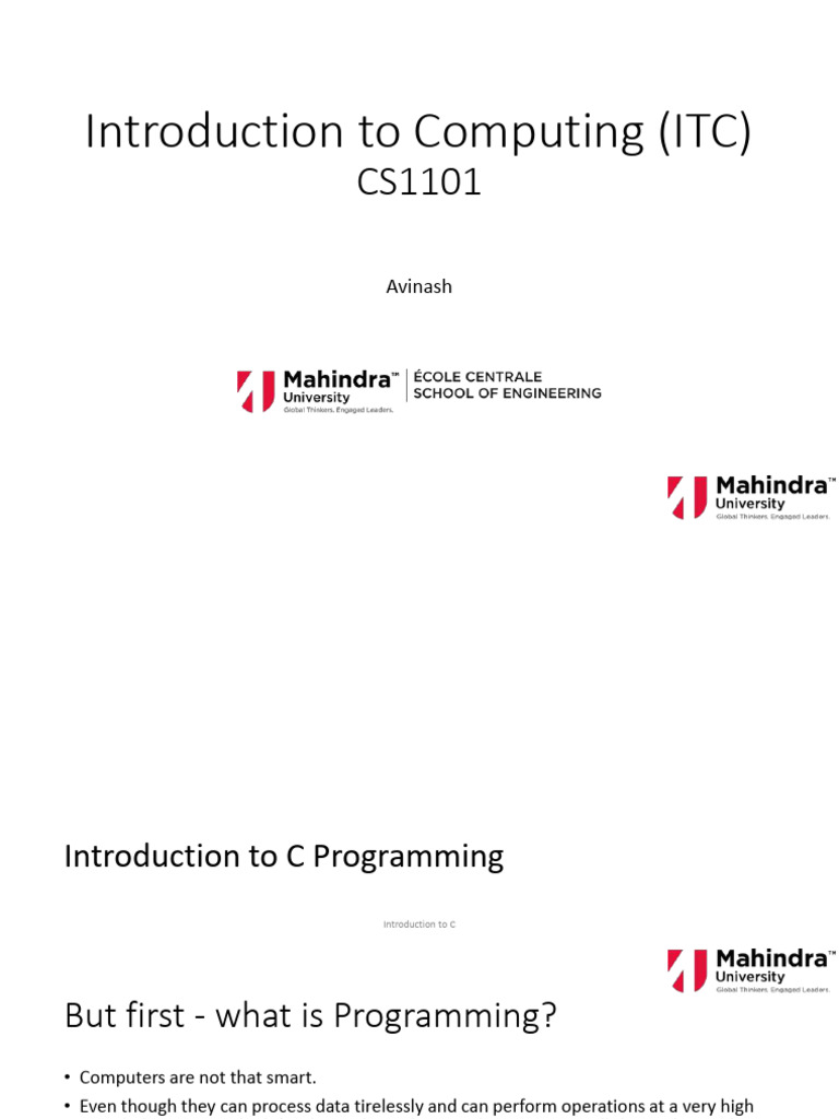 ITC - Module 2 (Formal Introduction To C, Variables and Data Types) | PDF