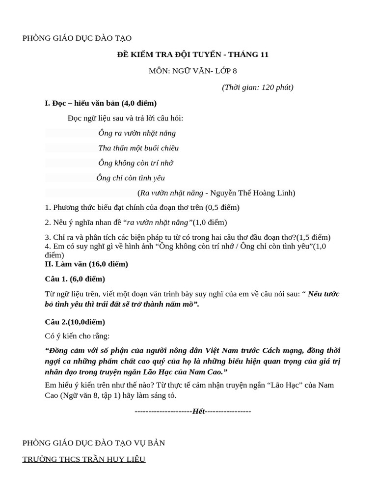 ĐỀ VĂN 8 HSGh | PDF