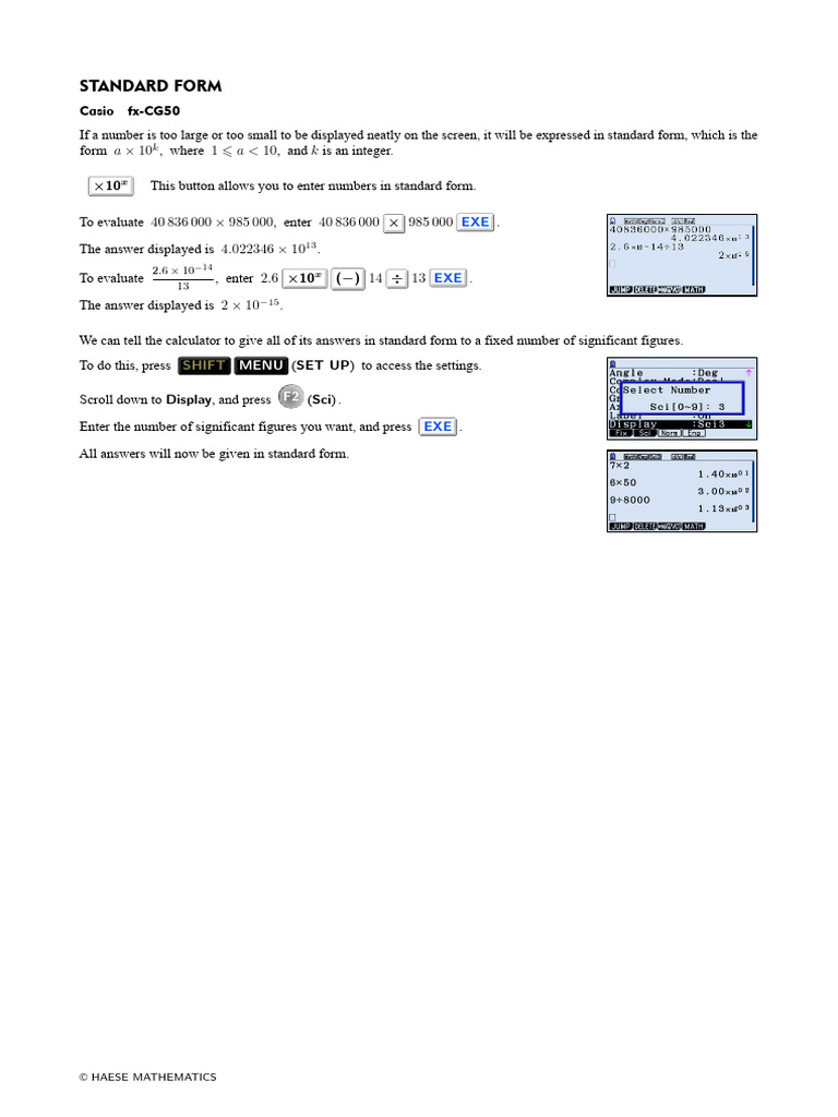 Casio fx-CG50 Standard Form Guide | PDF | Computers | Technology ...